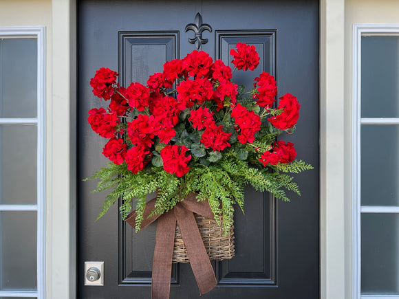 Red Geranium Basket Wreath | TwoInspireYou