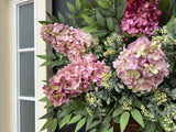 Large Hydrangea Twig Basket Wreath, Cone Hydrangeas in a Door Basket ...