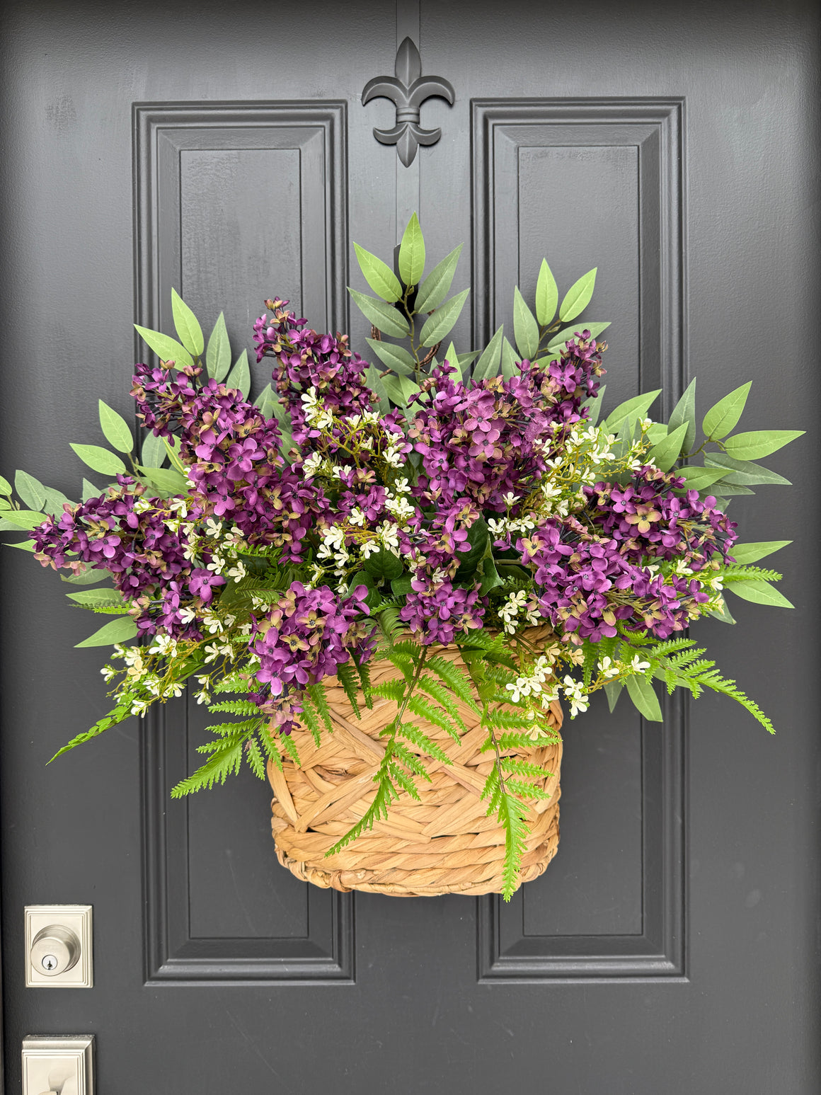 Spring Lilac Basket Wreath for Front Door - Purple Lilacs in Water ...