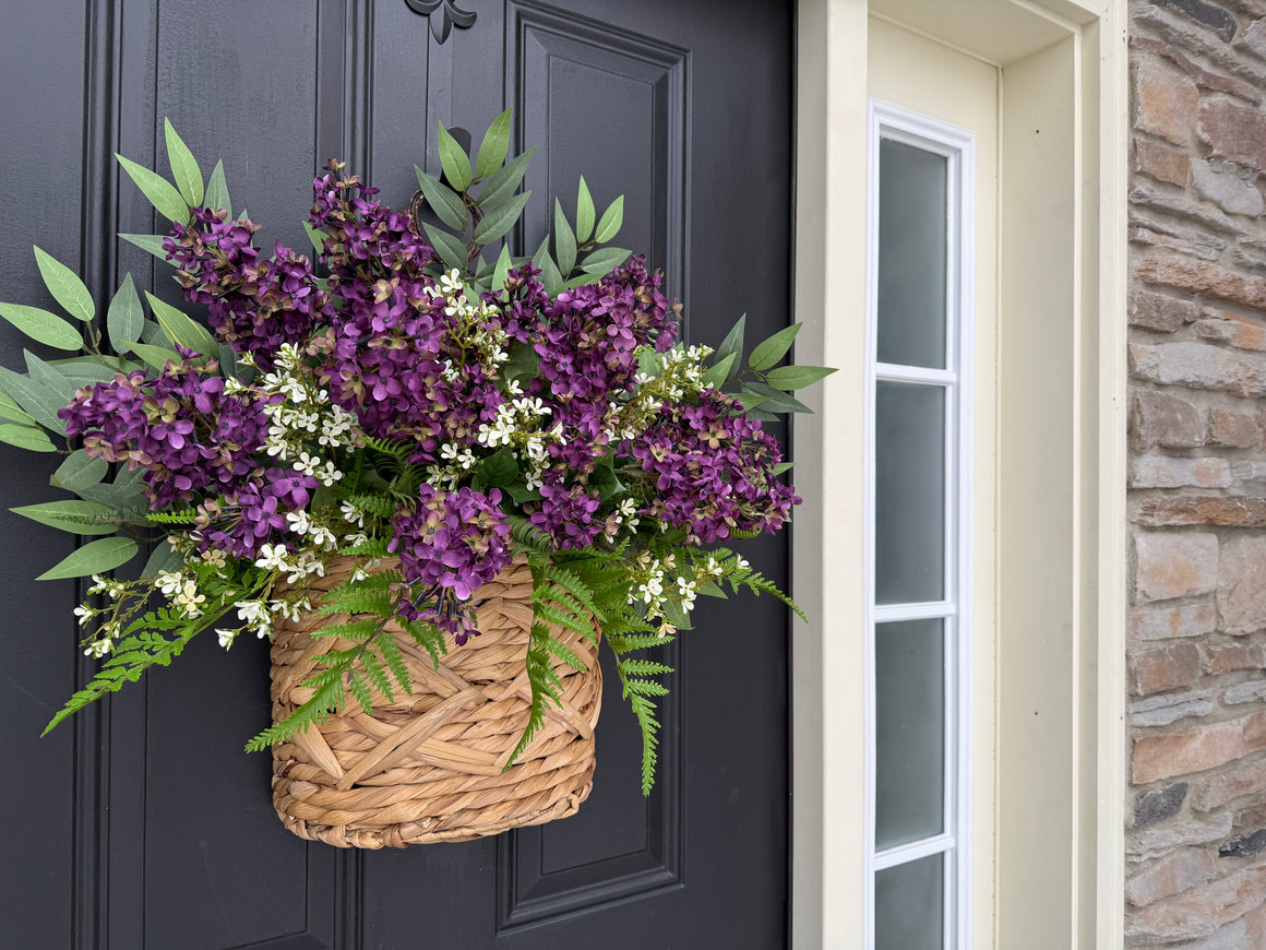 Spring Lilac Basket Wreath for Front Door - Purple Lilacs in Water ...
