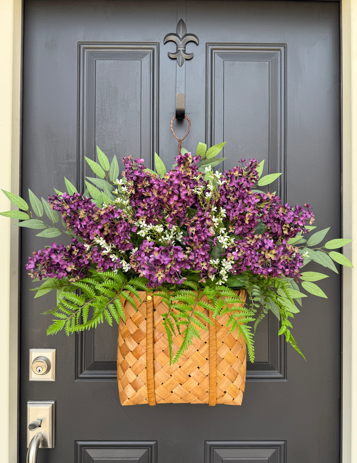 Spring Lilac Basket Wreath for Front Door - Purple Lilacs in Water ...