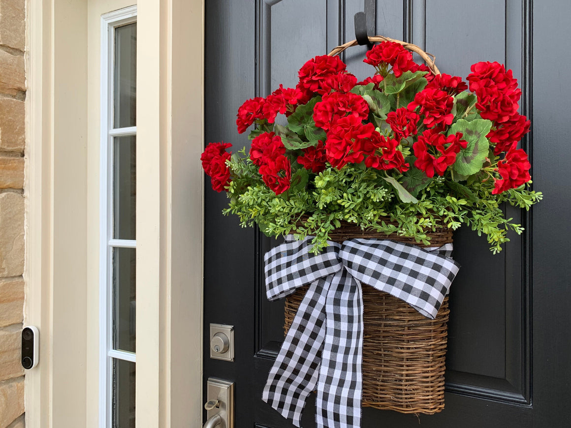 Summer Red Geranium Basket Wreath | TwoInspireYou